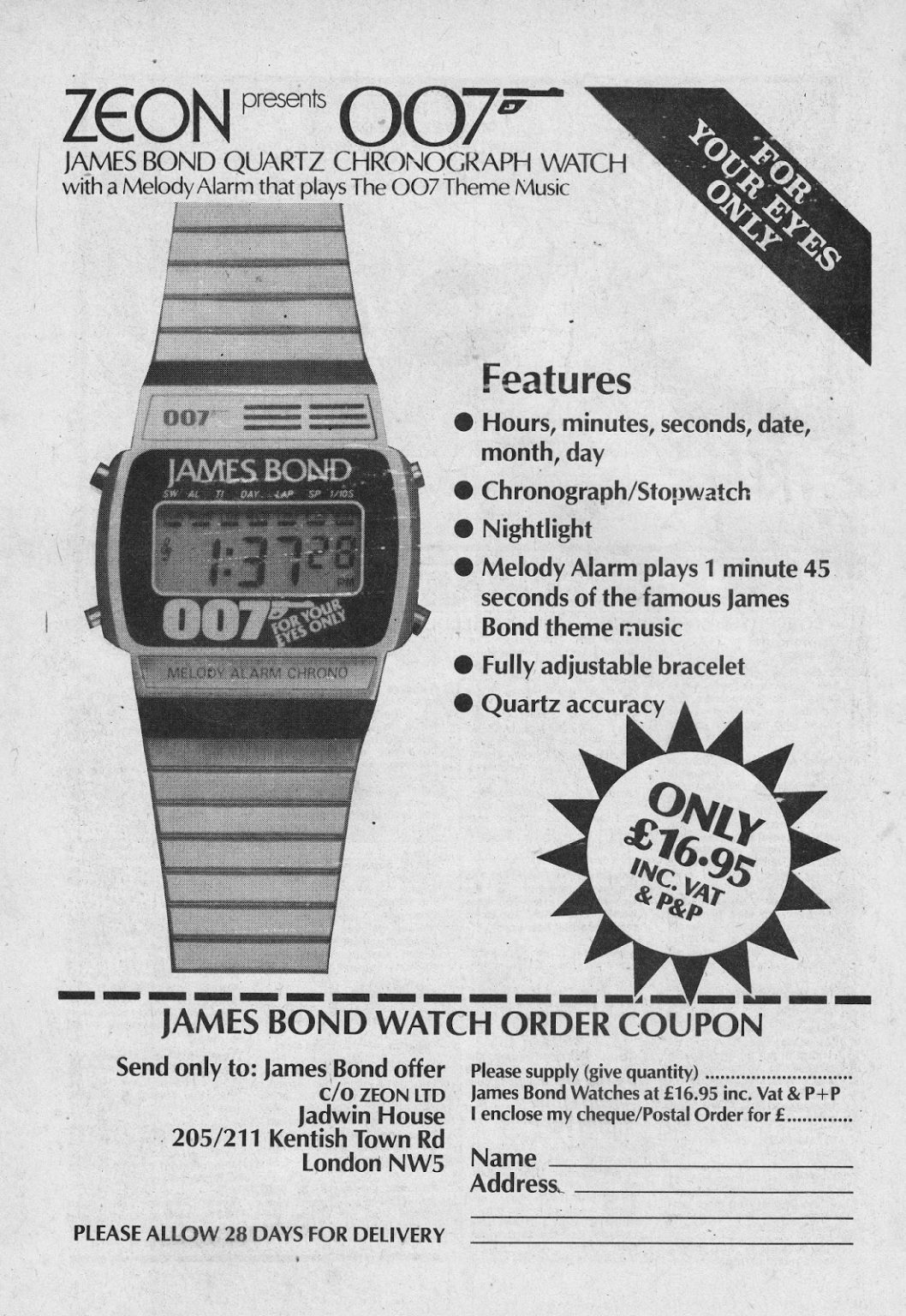 Zeon James Bond – For Your Eyes Only melody watch | Liquid Crystal